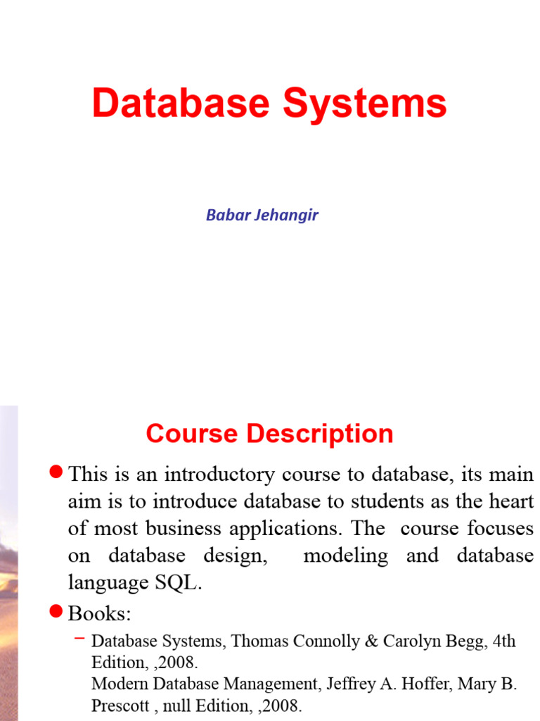 Introduction To Database Systems Course Pdf