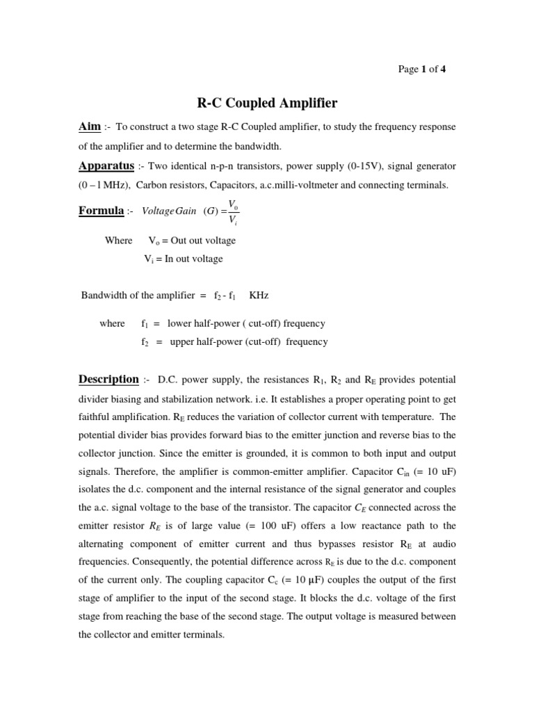 RC Coupled Amplifier | PDF | Amplifier | Electrical Engineering