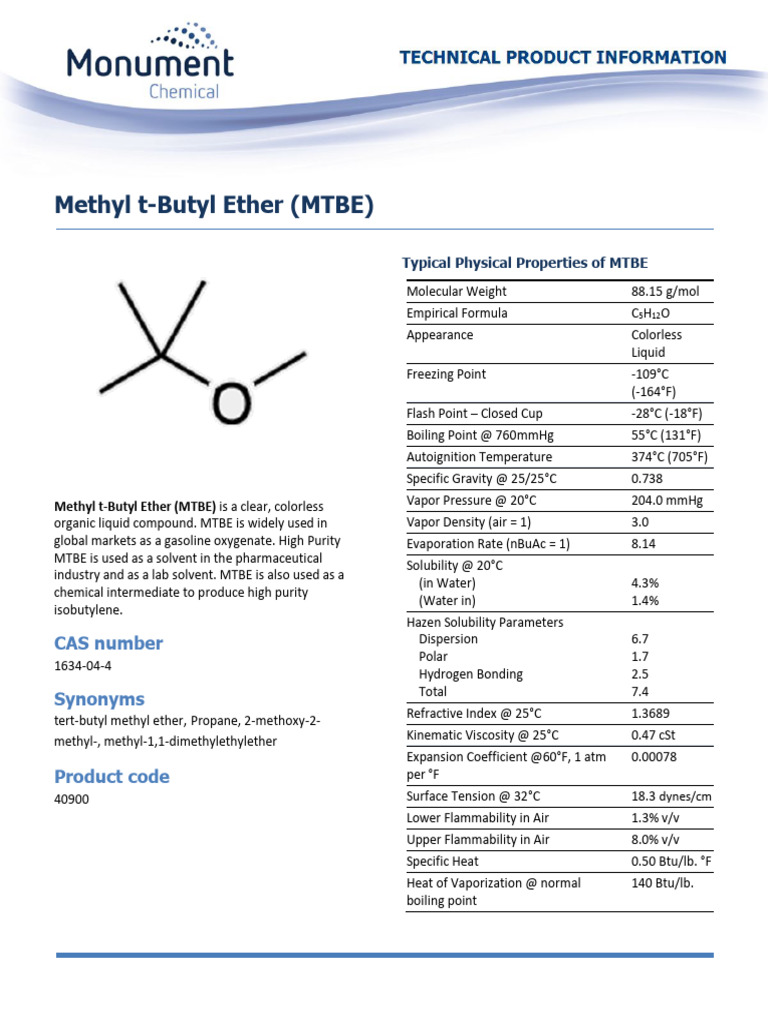 Mtbe TDS | PDF | Physical Chemistry | Chemistry