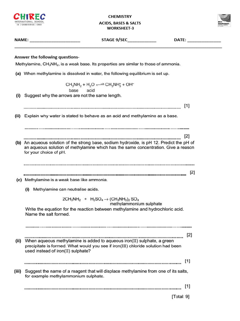 Acids, Bases & Salts Worksheet 3 | PDF