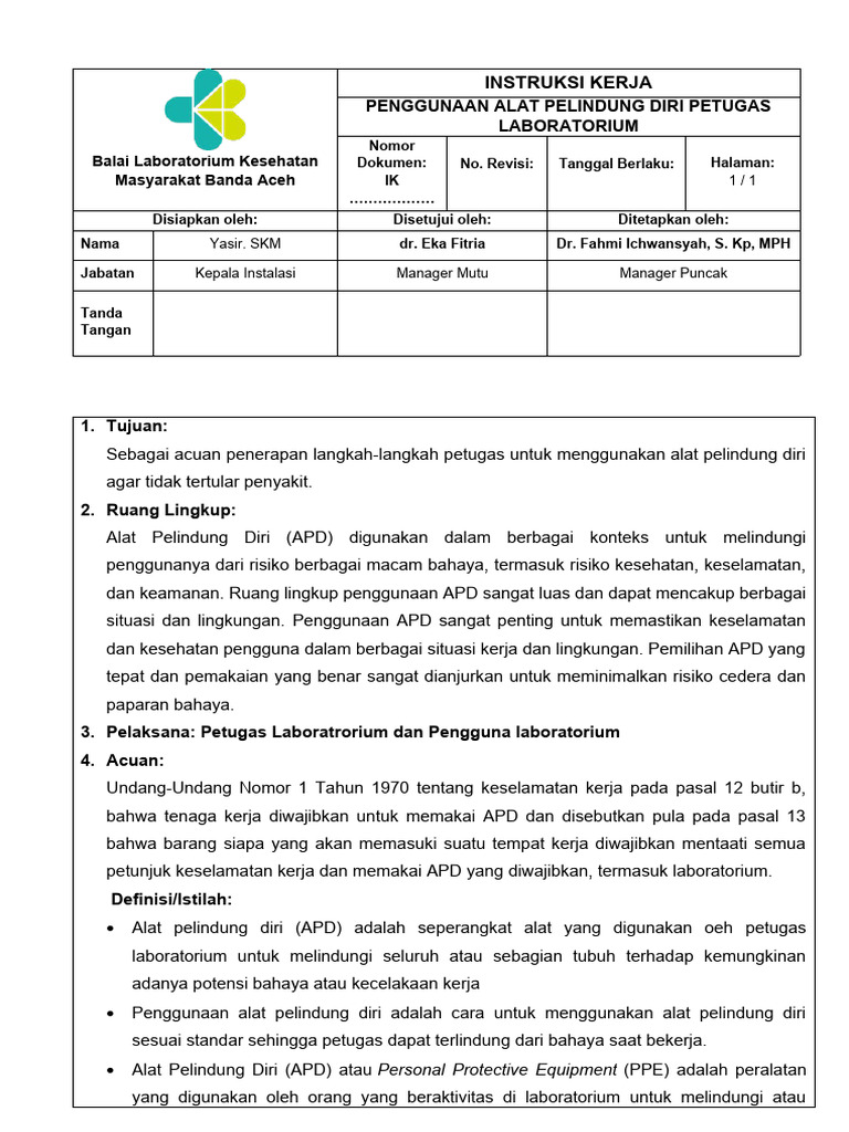 1.sop Apd Labkesmas Banda Aceh | PDF