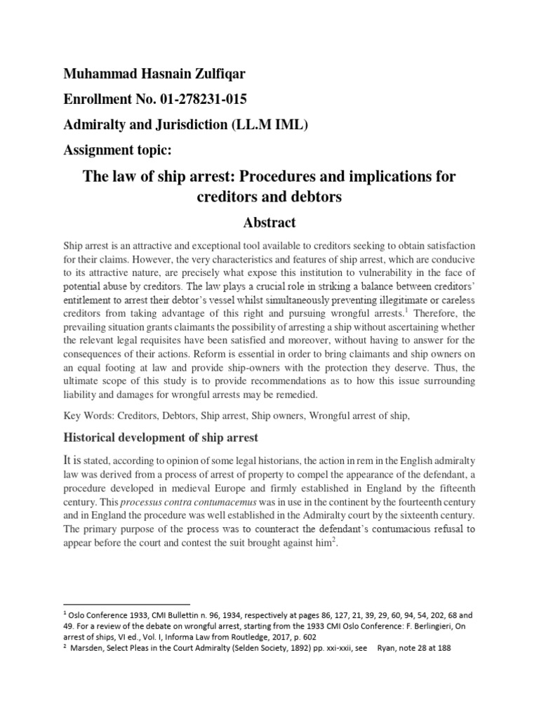 Ship Arrest Law: Procedures & Implications | PDF | Admiralty Law | Arrest