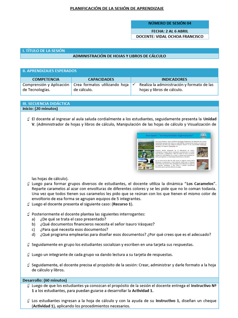 Ept2-U5-Sesion 4 Administración de Hojas y Libros de Cálculo | PDF | Cheque | Informática