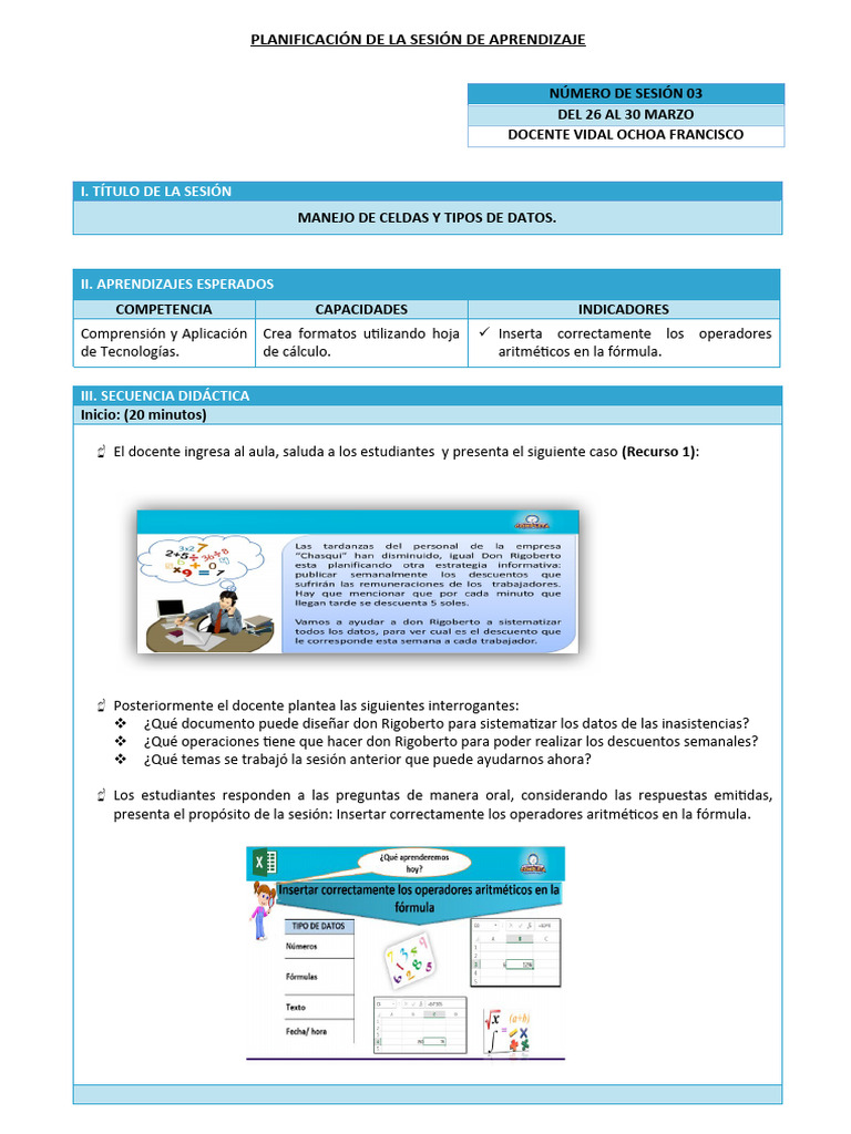 Ept1-U5-Sesion 3 Manejo de Celdas y Tipos de Datos. | PDF | Hoja de ...
