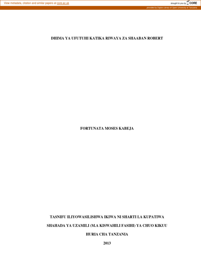 Dhima Ya Ufutuhi Katika Riwaya Za Shaaban Robert: Provided by Digital ...