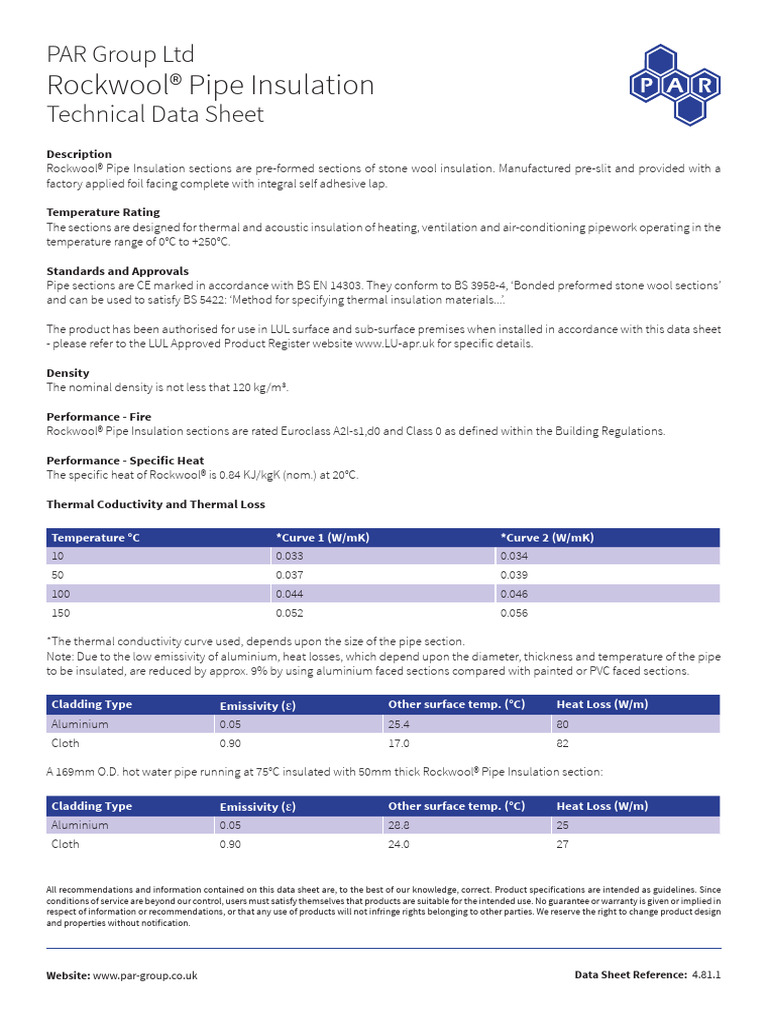 4.81.1 Rockwool Pipe Insulation Tds | PDF | Thermal Insulation | Pipe ...