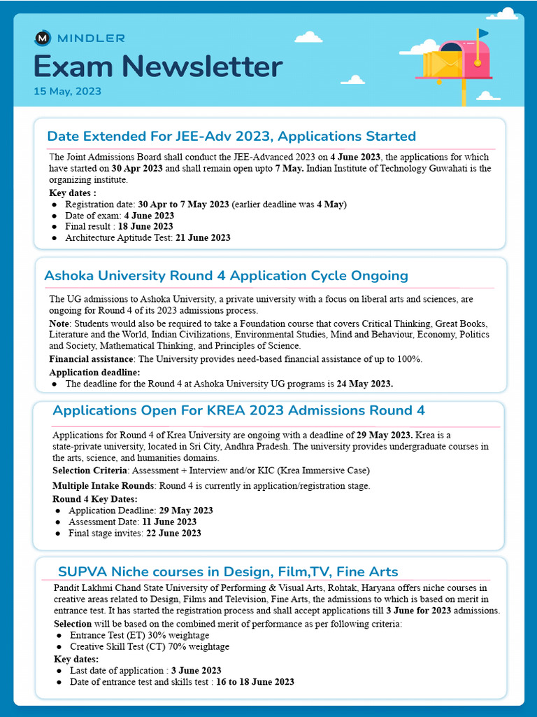 Mindler Exam Newsletter 15 May, 2023 | PDF | Educational Stages ...