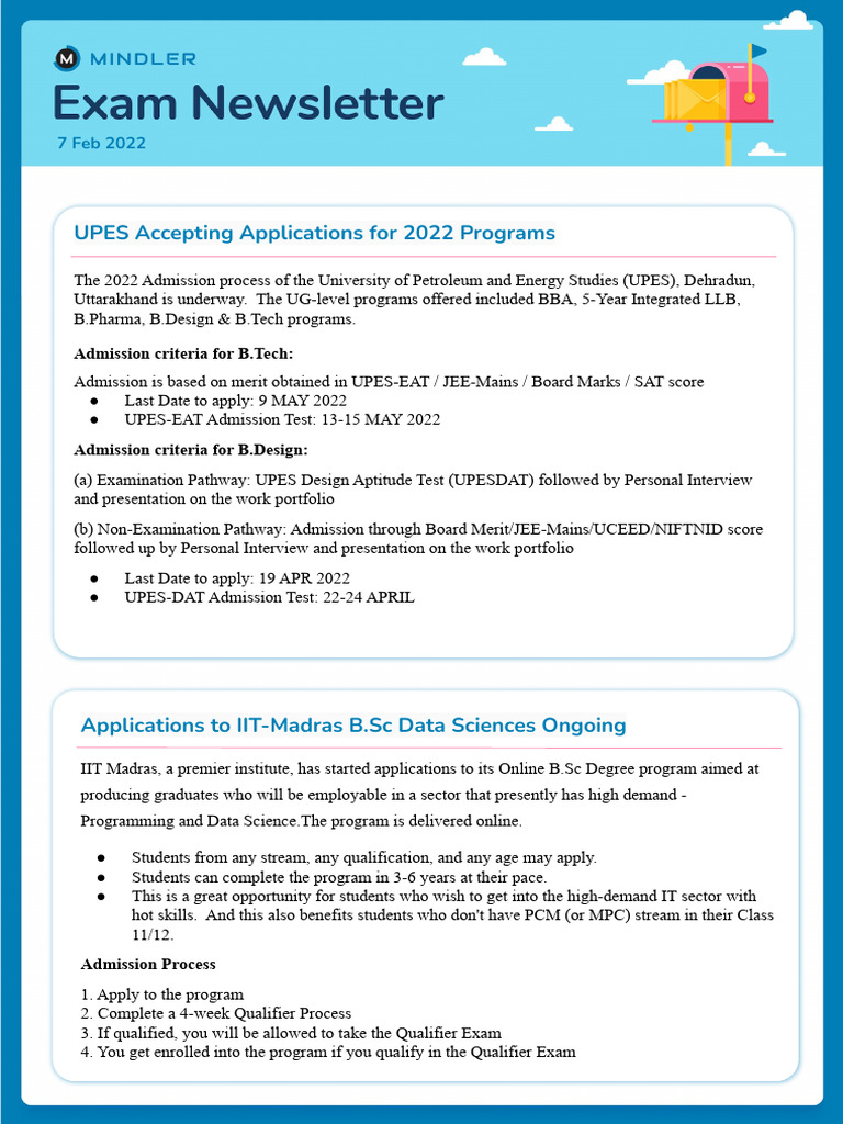 Mindler Exam Newsletter 7th Feb'22 | PDF | University And College ...