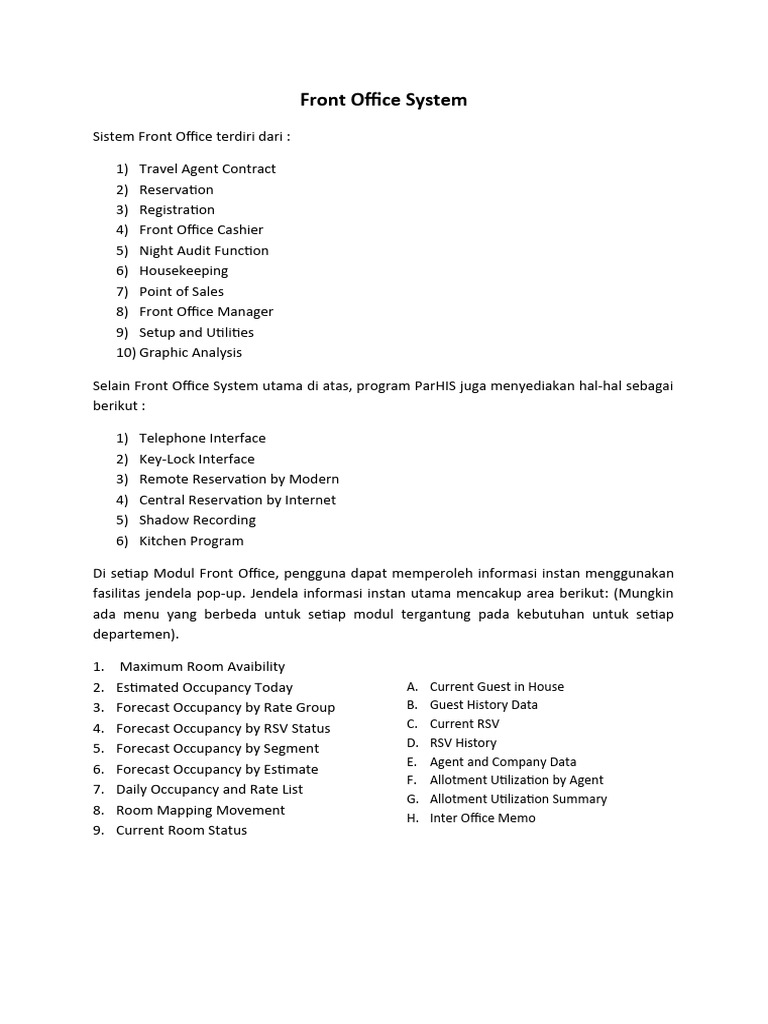 Sistem Manajemen Front Office | PDF