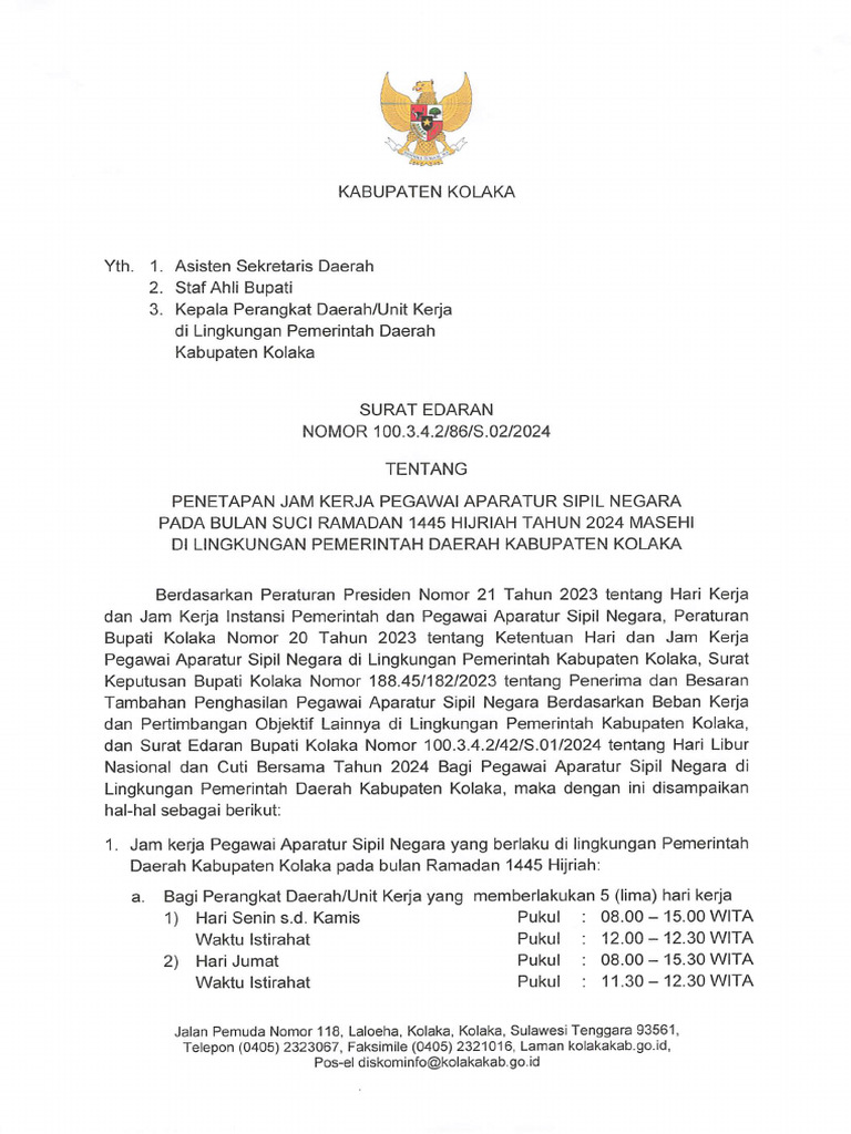 Surat Edaran Jam Kerja Bulan Ramadhan | PDF