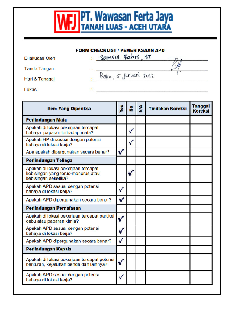 4.8.4 Catatan Inspeksi APD 2022 | PDF