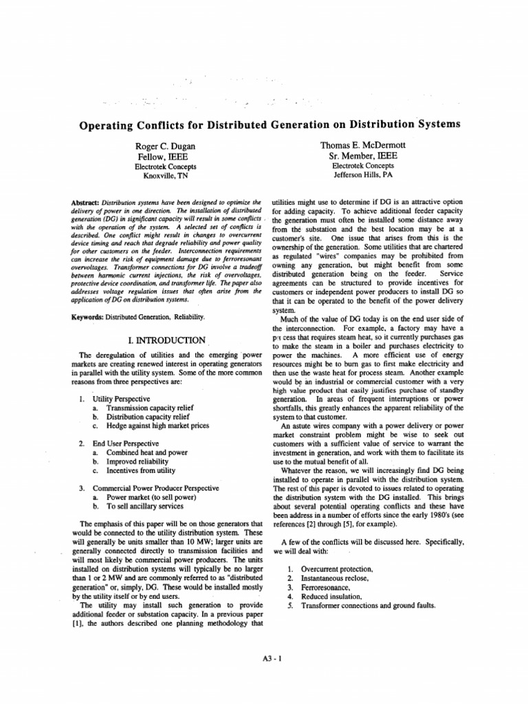 Operating Conflicts For Distributed Generation On Distribution S | PDF ...