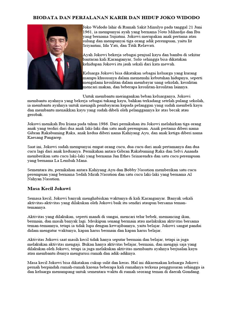 Biodata Dan Perjalanan Karir Dan Hidup Joko Widodo | PDF