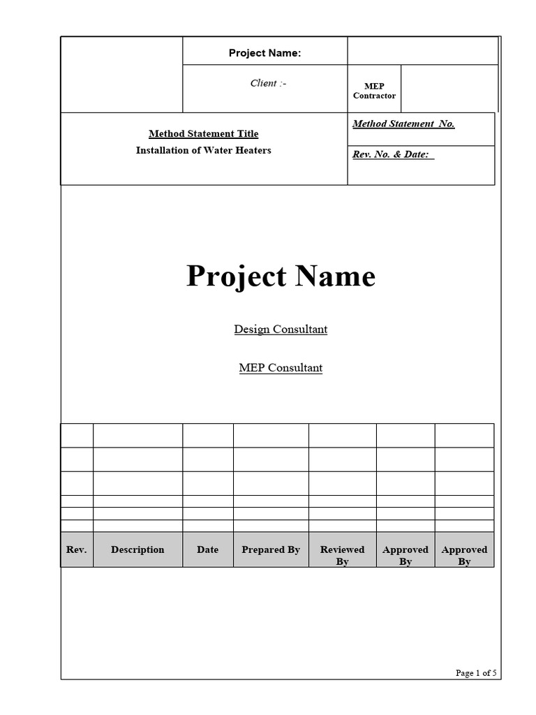 Water Heater Installation Method Statement | PDF | Water Heating ...