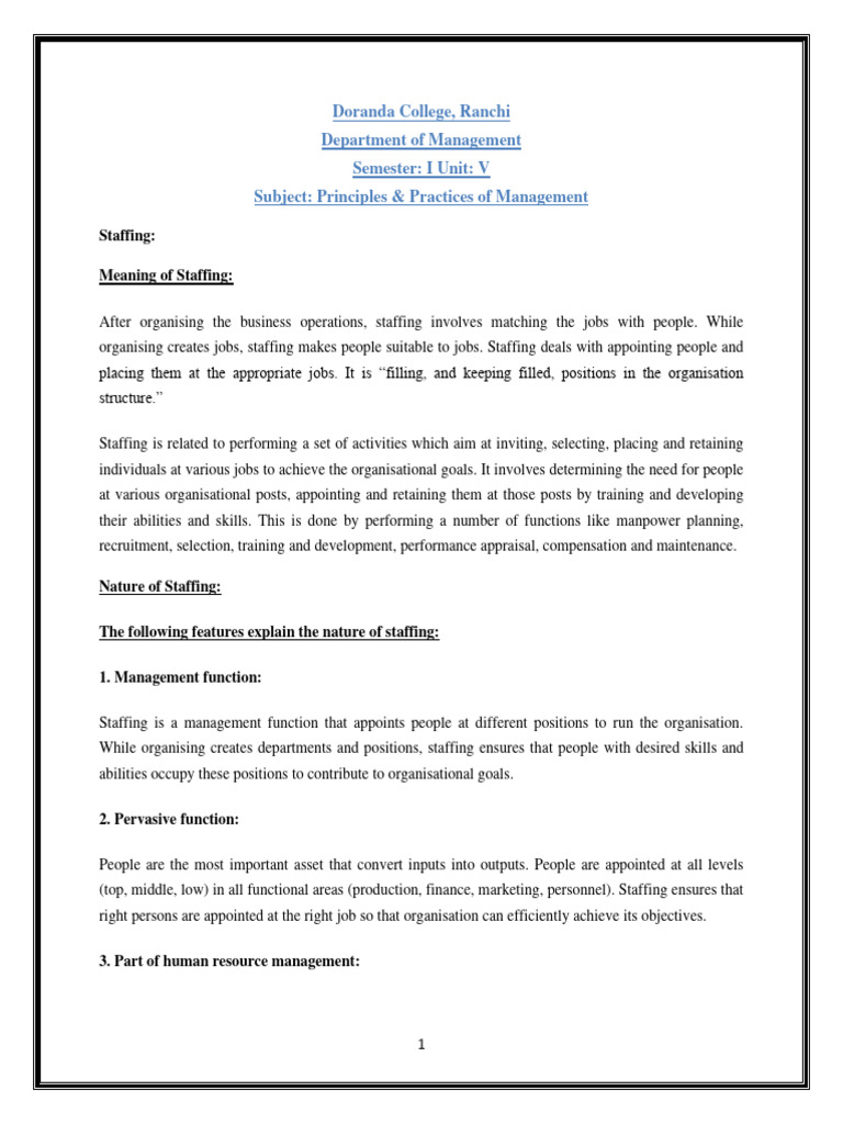Staffing in Management: Key Concepts | PDF | Performance Appraisal | Human Resources