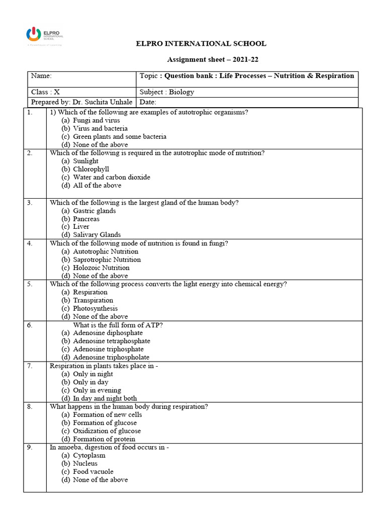 WS Revision Nut Respi 10 Bio Sept | PDF | Digestion | Cellular Respiration