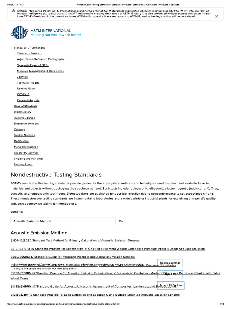 Nondestructive Testing Standards Overview | PDF | Radiography | Ultrasound