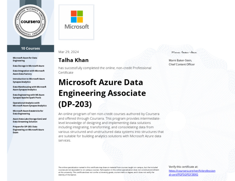 Coursera Microsoft Azure Data Engineering Associate (DP-203) | PDF ...