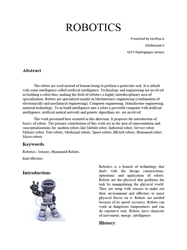 ROBOTICS Paper Presentation | PDF | Robot | Robotics
