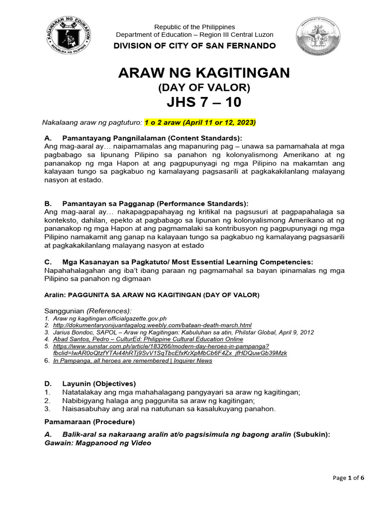 DLP - Araw NG Kagitingan - Gr7-10 - Final | PDF DLP - Araw NG Kagitingan - Gr7-10 - Final | PDF