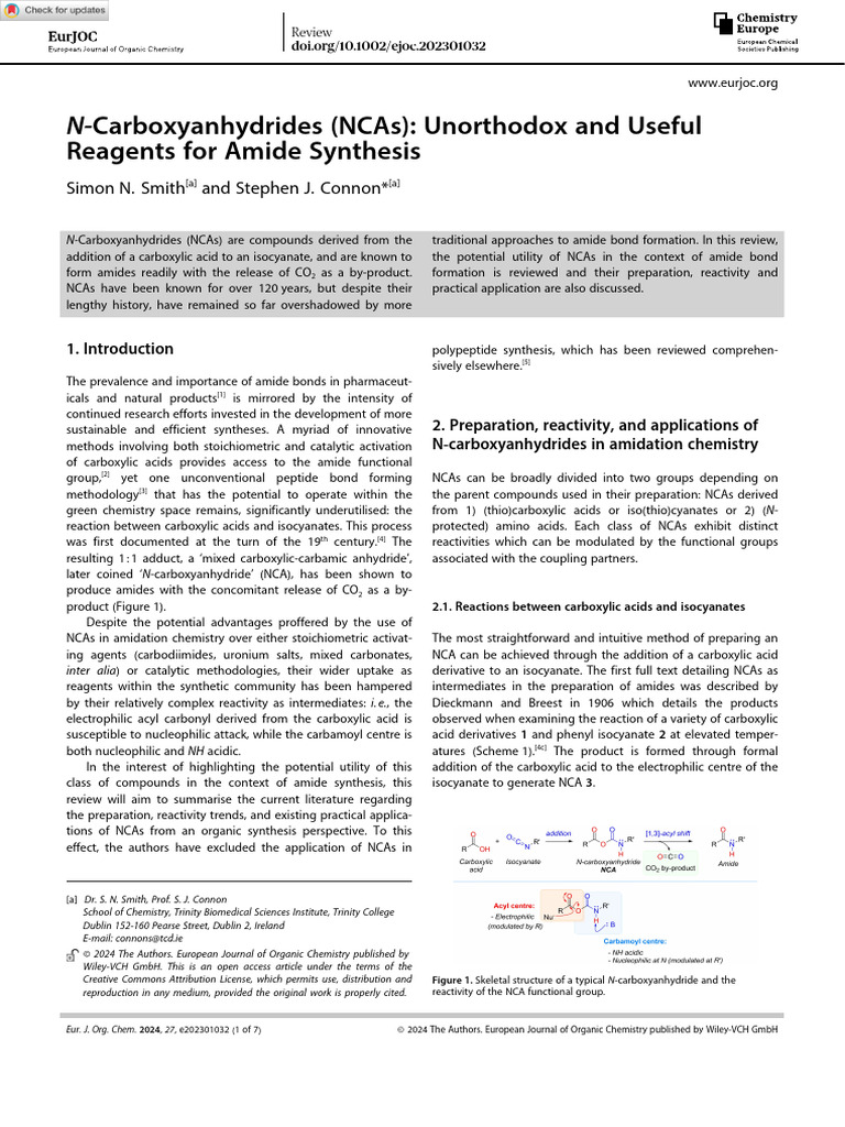 Eur J Org Chem - 2024 - Smith - N Carboxyanhydrides NCAs Unorthodox and ...