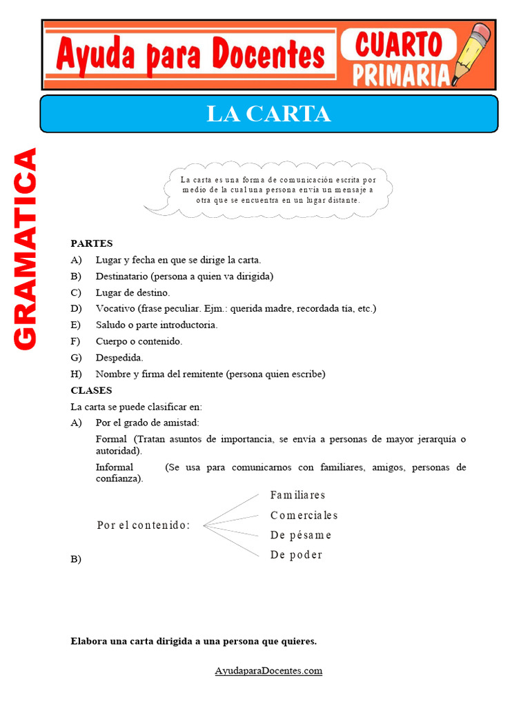 Actividades de La Carta para Cuarto de Primaria | PDF