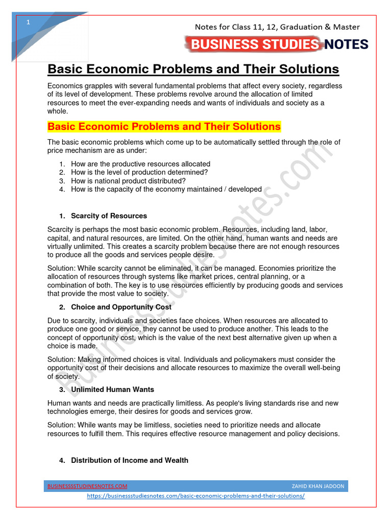 Basic Economic Problems and Their Solutions | PDF | Economics | Quality Of Life