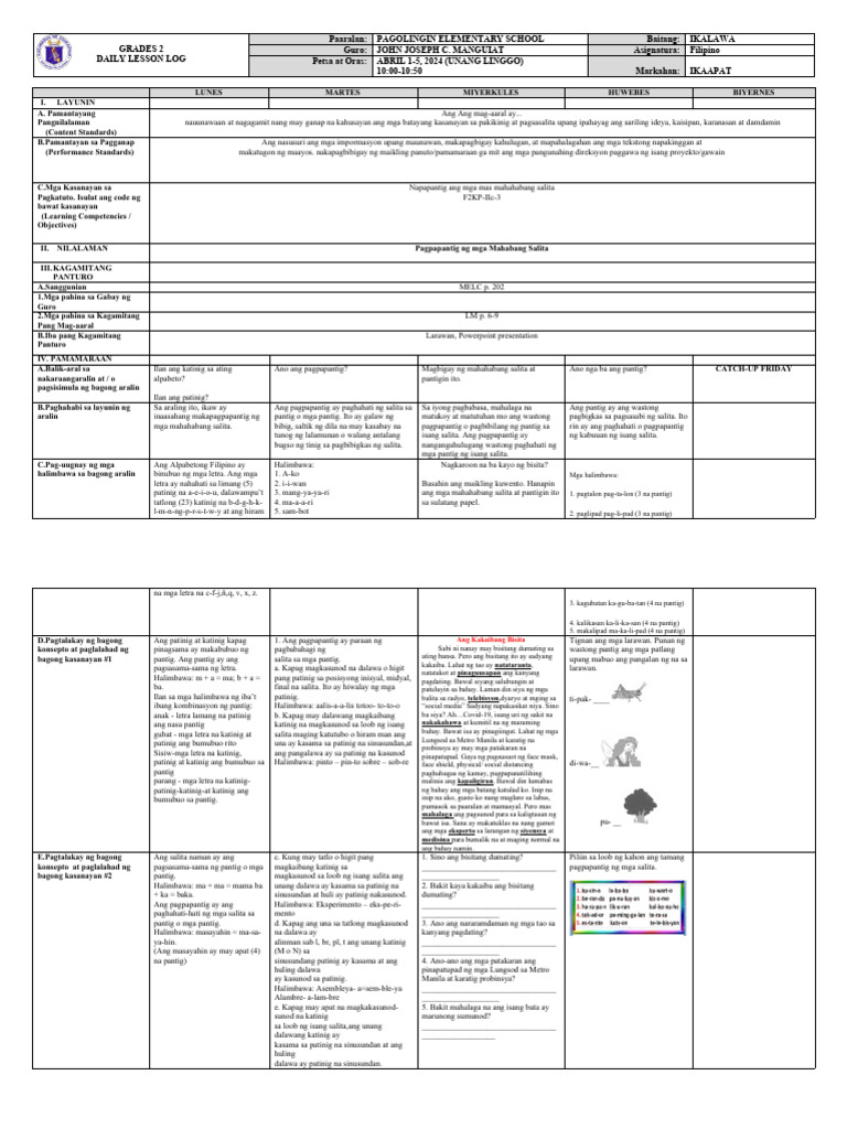 DLL Filipino Week 1 | PDF