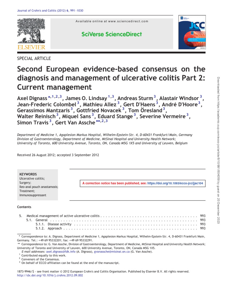 Second European Evidence-Based Consensus On The Diagnosis and Management of Ulcerative Colitis ...