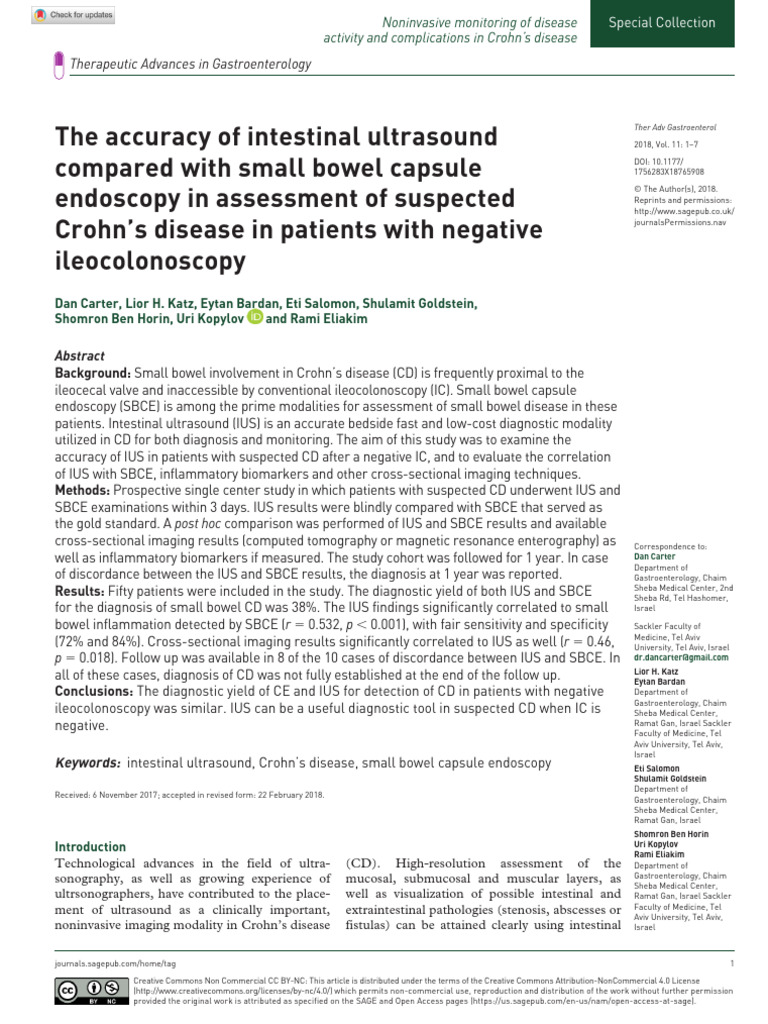 The Accuracy of Intestinal Ultrasound Compared With Small Bowel Capsule ...