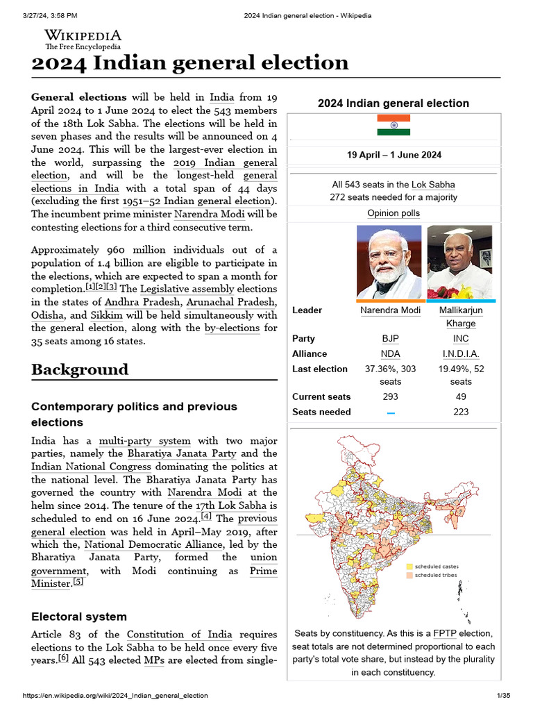2024 Indian General Election - Wikipedia | PDF