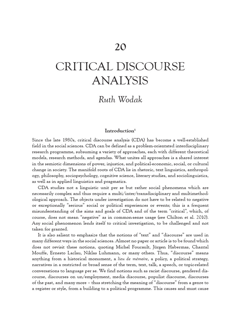 W4 Critical Discourse Analysis | PDF | Discourse | Power (Social And ...