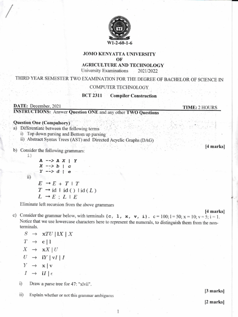 JKUAT Computer Tech Exam 2021/22 | PDF