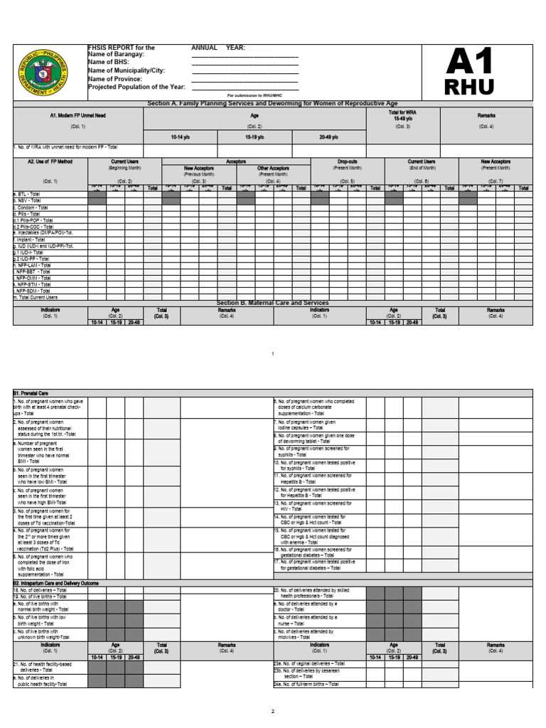 FHSIS Report Forms A1 M1 Q1 All Programs | PDF | Pregnancy | Childbirth
