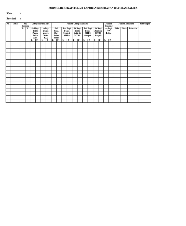 Formulir Rekapitulasi Laporan Kesehatan Bayi Dan Balita V Pdf