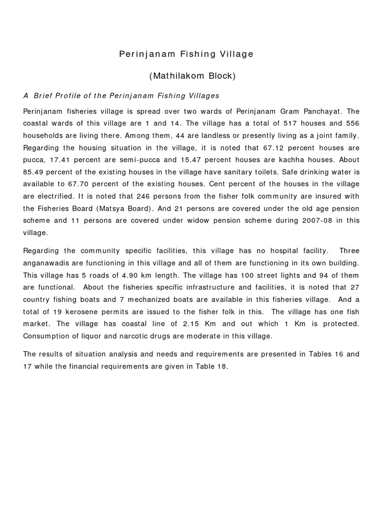 Perinjanam Fishing Village | PDF