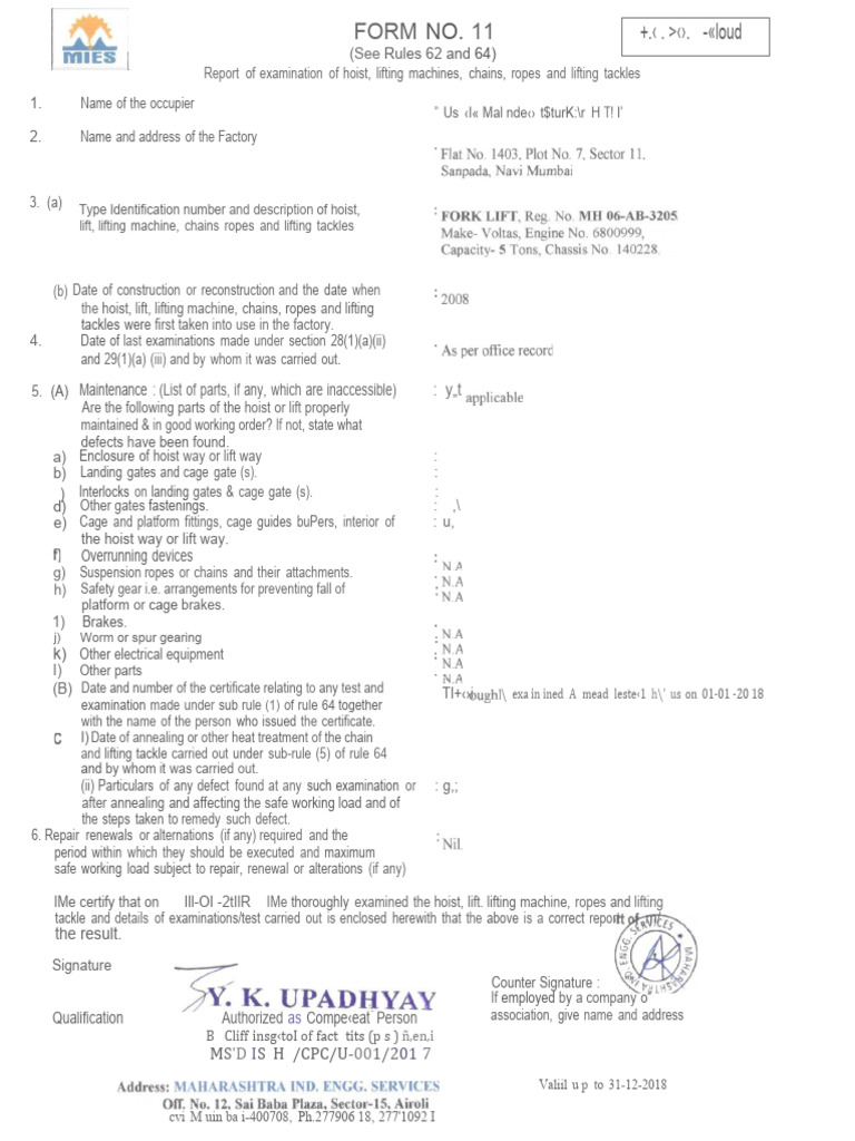 Hoist Examination Report Form | PDF | Elevator | Manufactured Goods