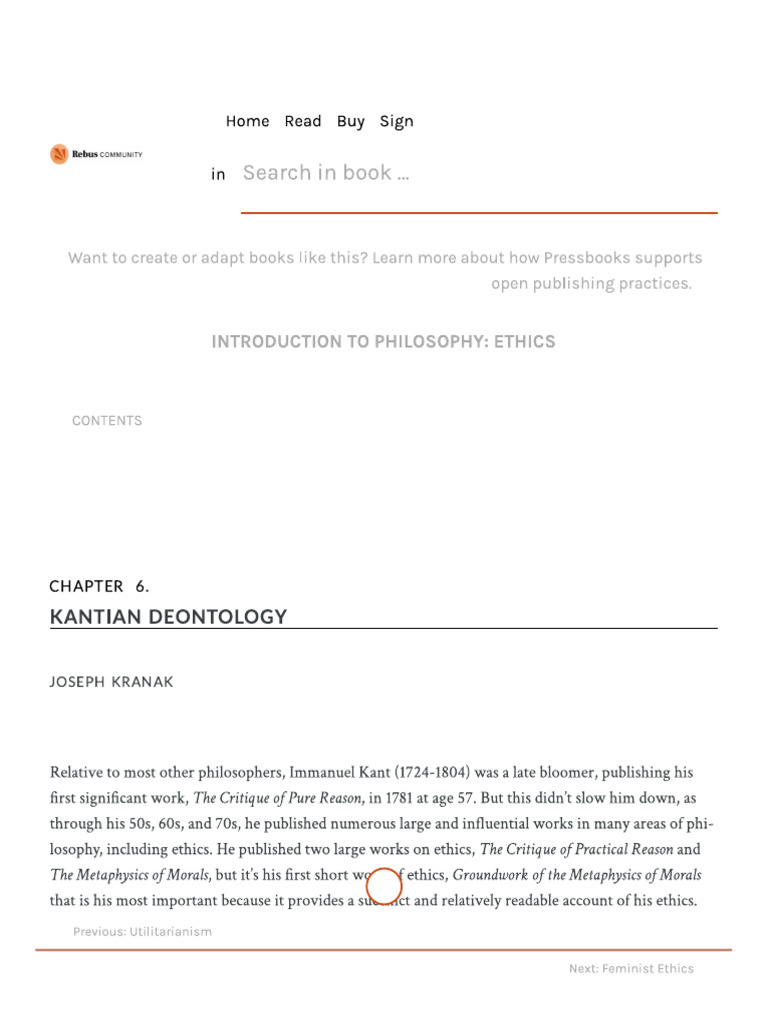 Kantian Deontology - Introduction To Philosophy Ethics | PDF