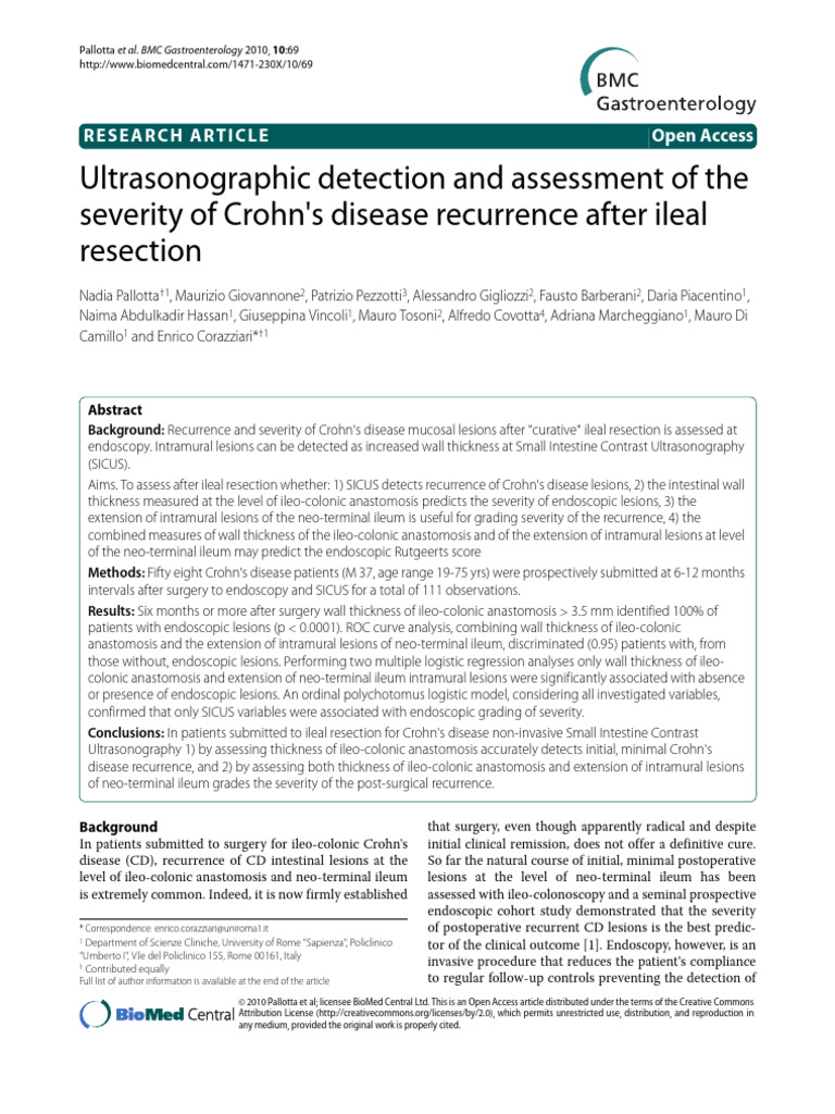 Ultrasonographic Detection and Assessment of The Severity of Crohn's ...