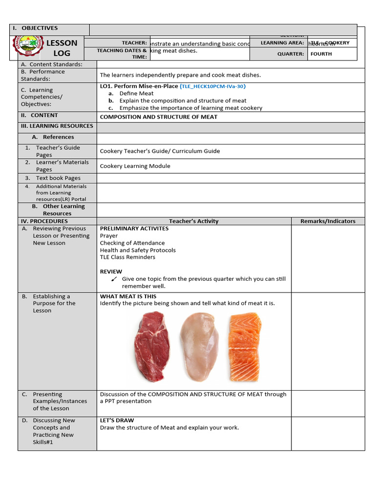 WEEK 1 DAY 4 Composition and Structure of Meat | PDF | Learning | Meat