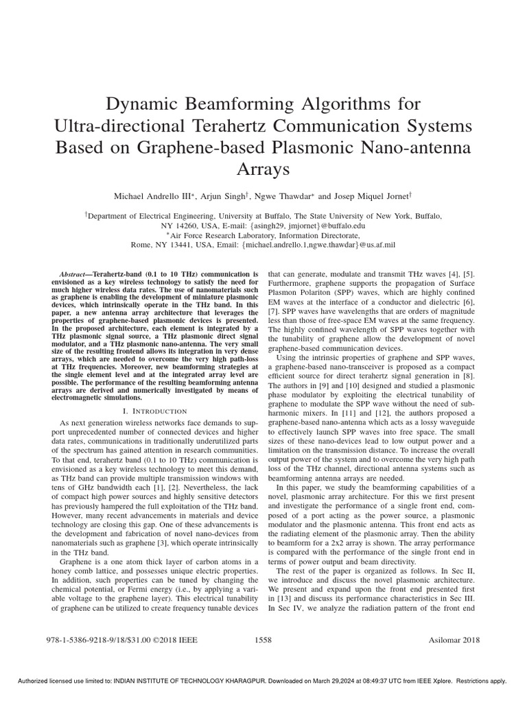 Dynamic Beamforming Algorithms For Ultra-Directional Terahertz ... Dynamic Beamforming Algorithms For Ultra-Directional Terahertz ...
