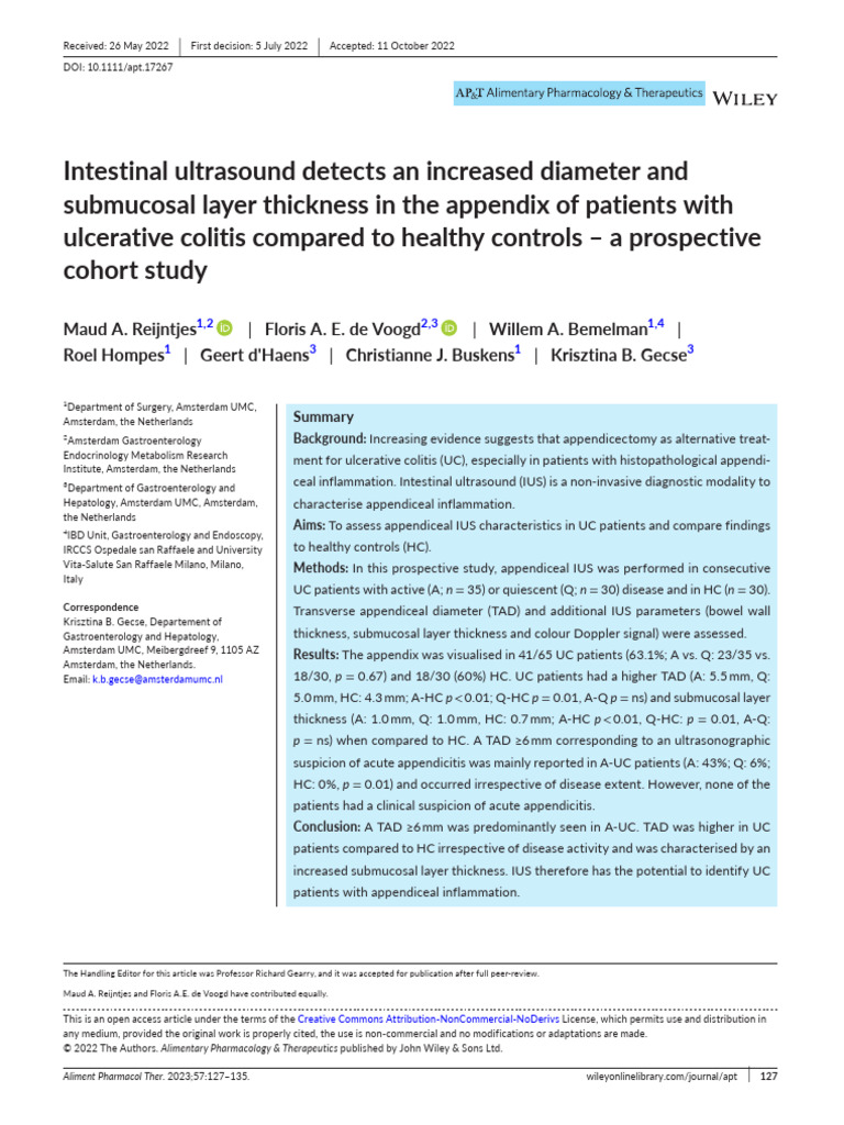 Intestinal Ultrasound Detects An Increased Diameter and Submucosal ...