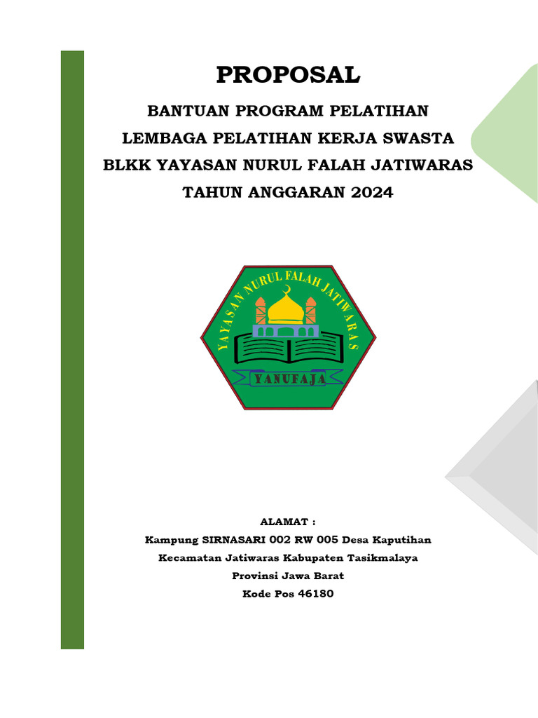 PROPOSAL PBK BLKK Kemnaker 2024 | PDF