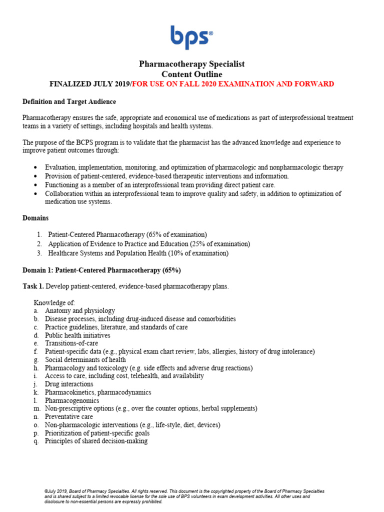 BPS BCPS Outline | PDF | Pharmacy | Health Care