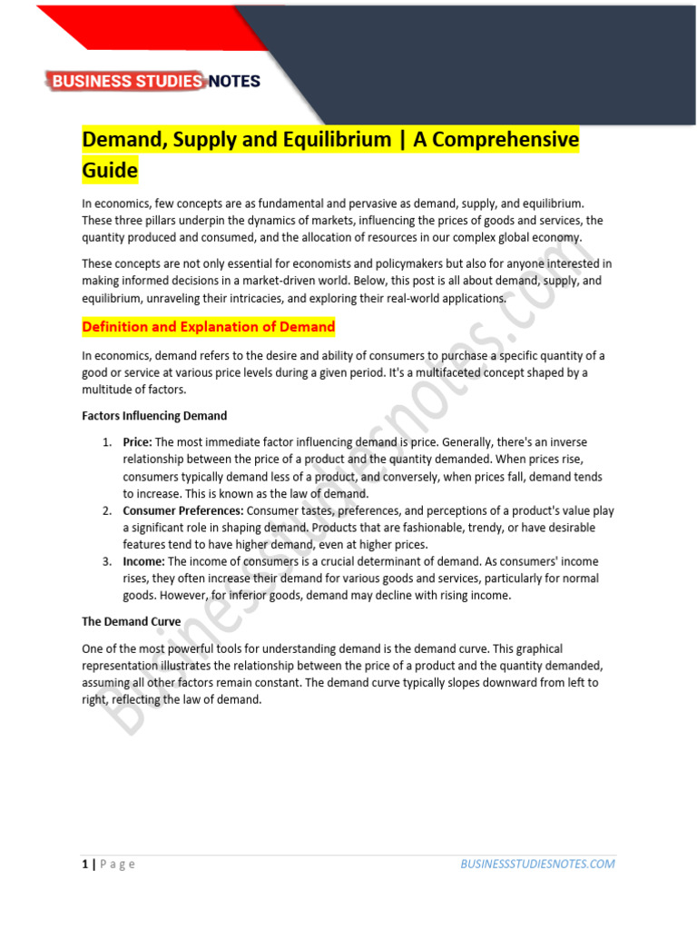 Demand Supply and Equilibrium A Comprehensive Guide | PDF