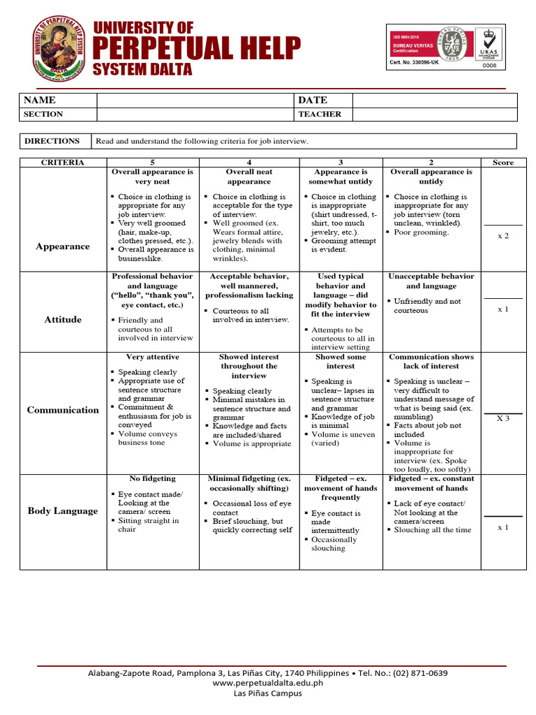 Rubrics Interview | PDF | Clothing | Communication