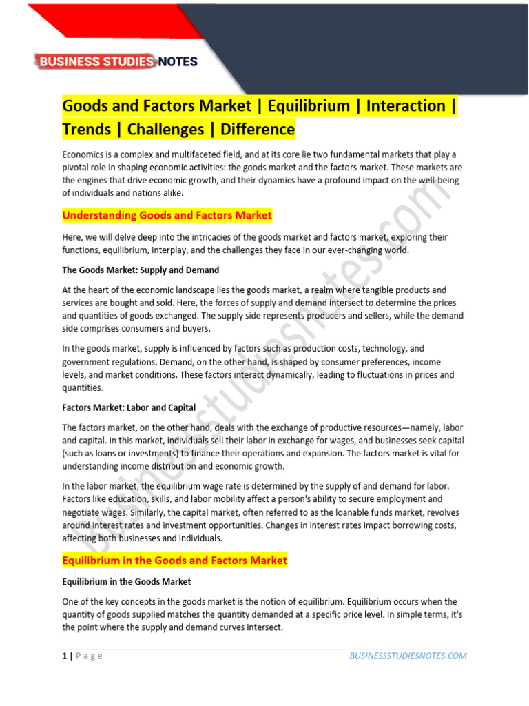 Goods and Factors Market Equilibrium Interaction Trends Challenges ...
