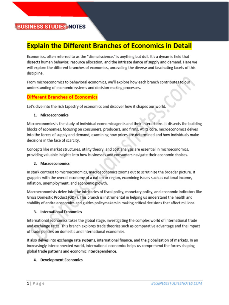 Explain The Different Branches of Economics in Detail | PDF | Economics ...