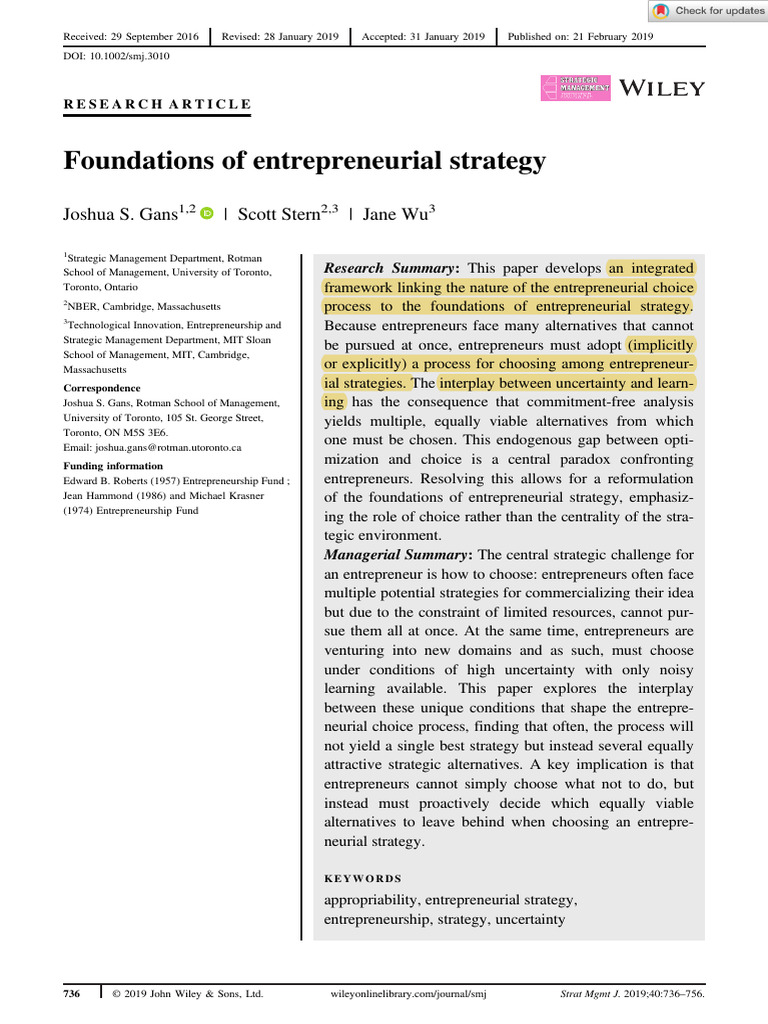 Foundations of Entrepreneurial Strategy | PDF | Entrepreneurship ...
