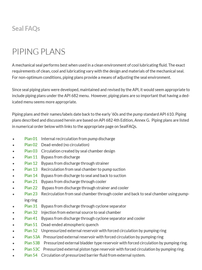Piping Plans - Seal FAQs | PDF | Pump | Hydraulics